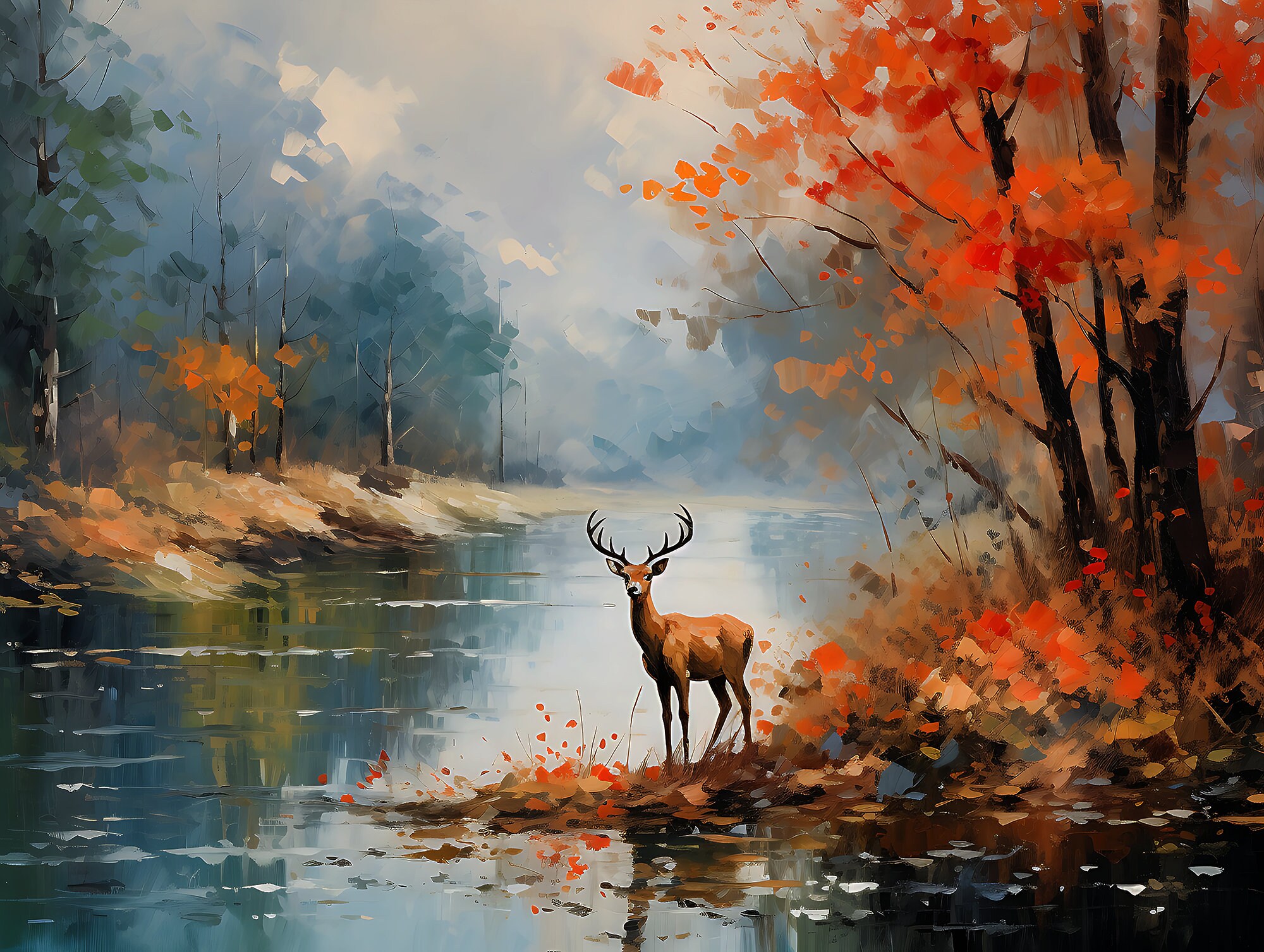 Horizontal Art Print, Fall Horizontal Wall Art, Nature Painting ...