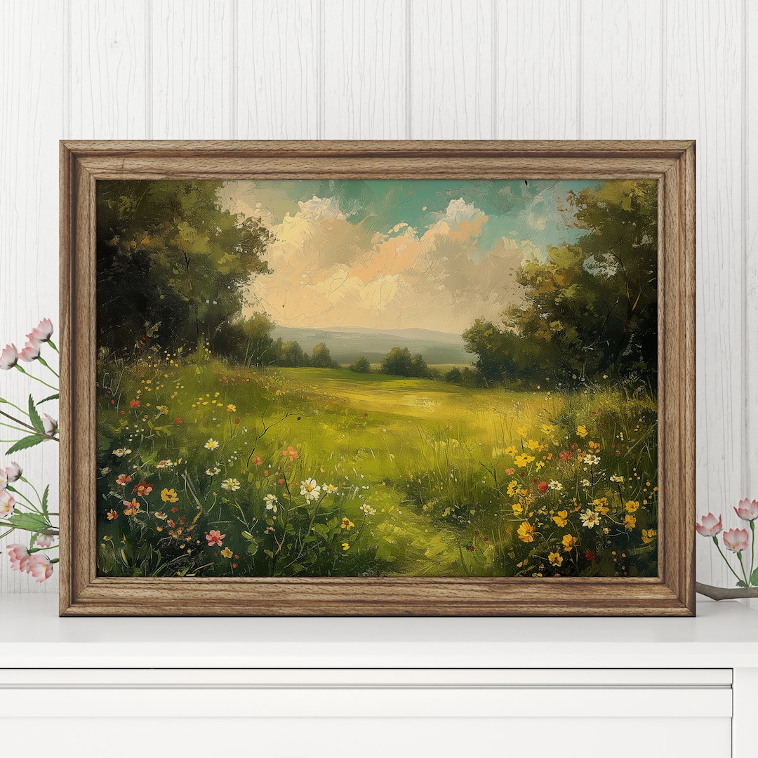 Spring Landscape Print, Horizontal Vintage Wall Art, Vintage Trend Wall ...