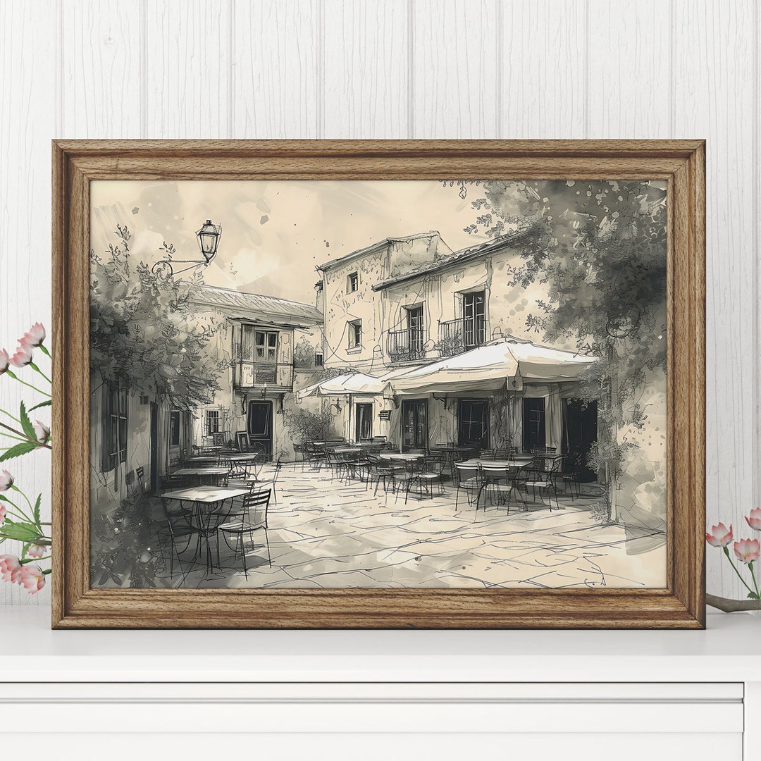 Horizontal Antique Architecture Wall Art, City Drawing Sketch Art ...