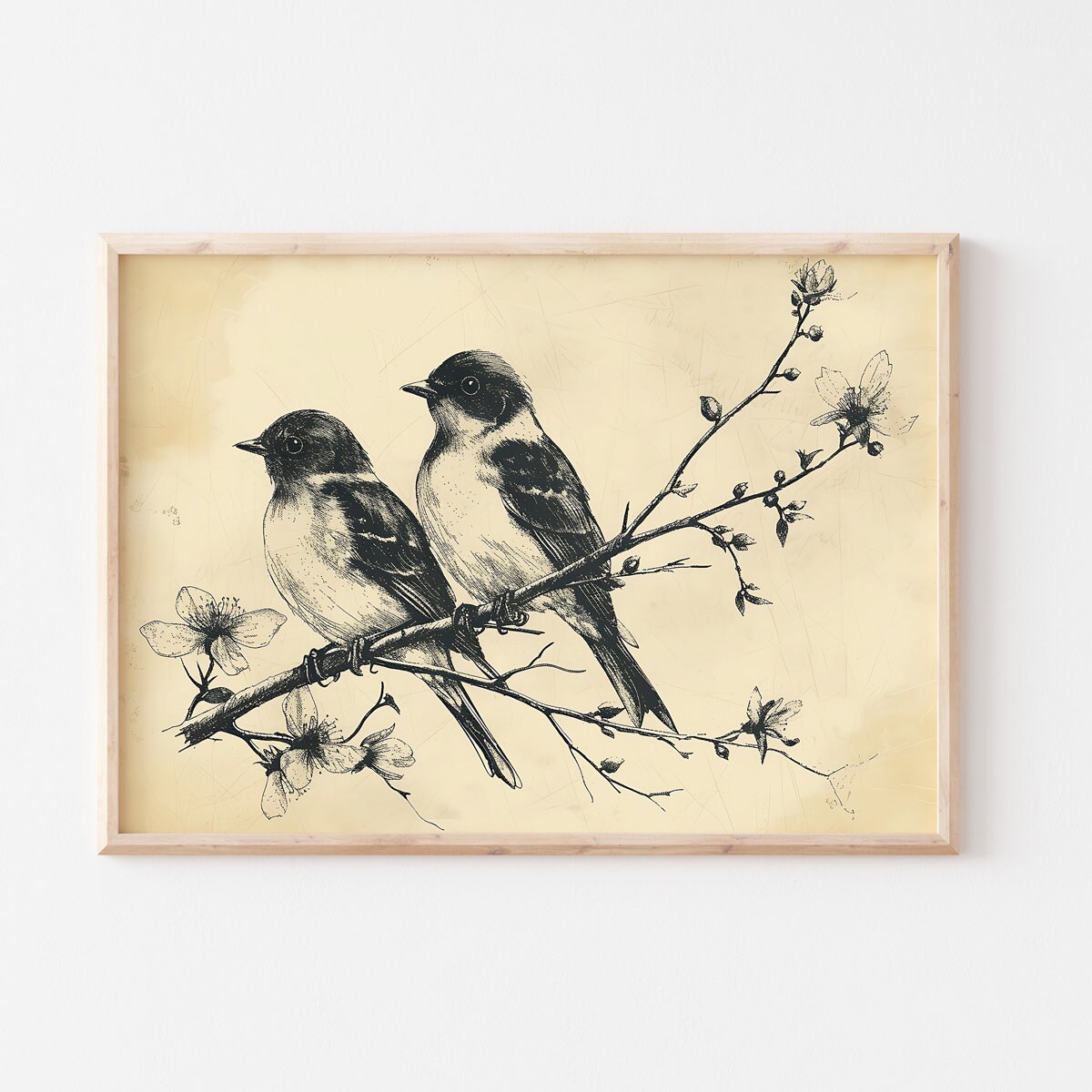 Horizontal Birds Drawing Print, Birds Wall Art, Vintage Line Drawing ...
