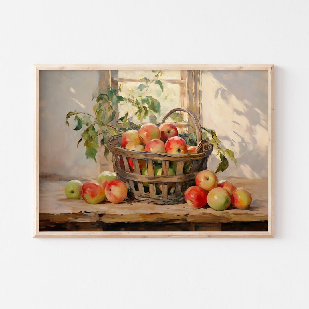 Vintage Apple Print | Horizontal Apple Digital Oil Paint | Trendy ...