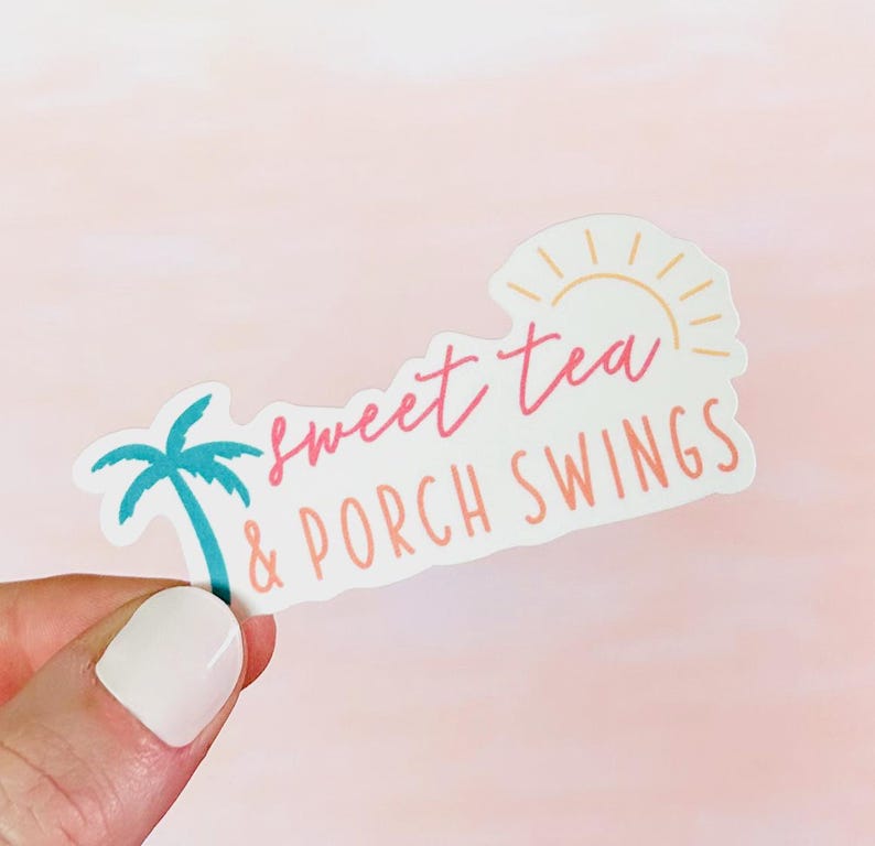 Sweet Tea & Porch Swings Sticker, Decal for Water Bottle, Laptop ...