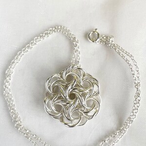 Sterling Silver Moorish Rose Chainmaille Ladies Pendant, on an 18 or 20 ...