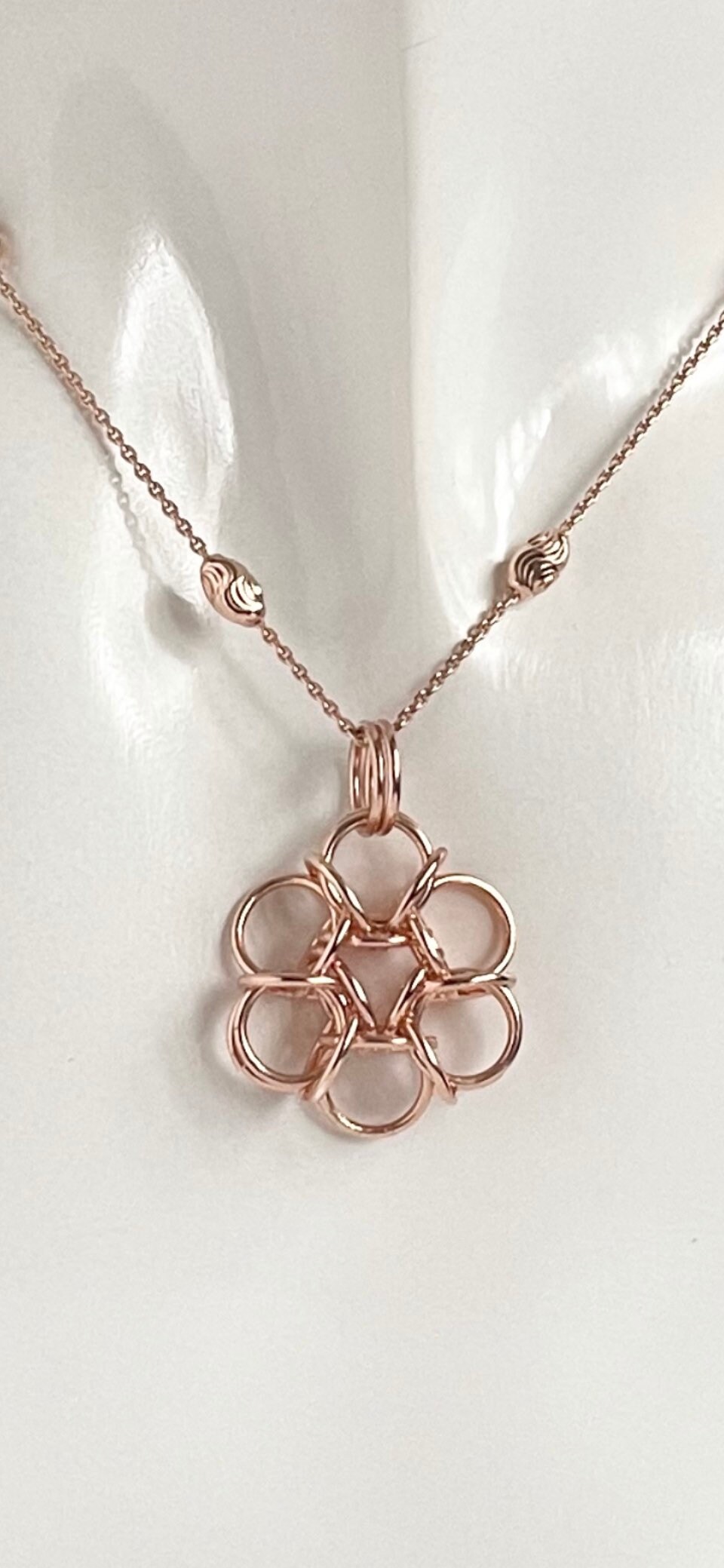 Rose Gold Flower Chainmaille Pendant Necklace with an 18 inch | Etsy