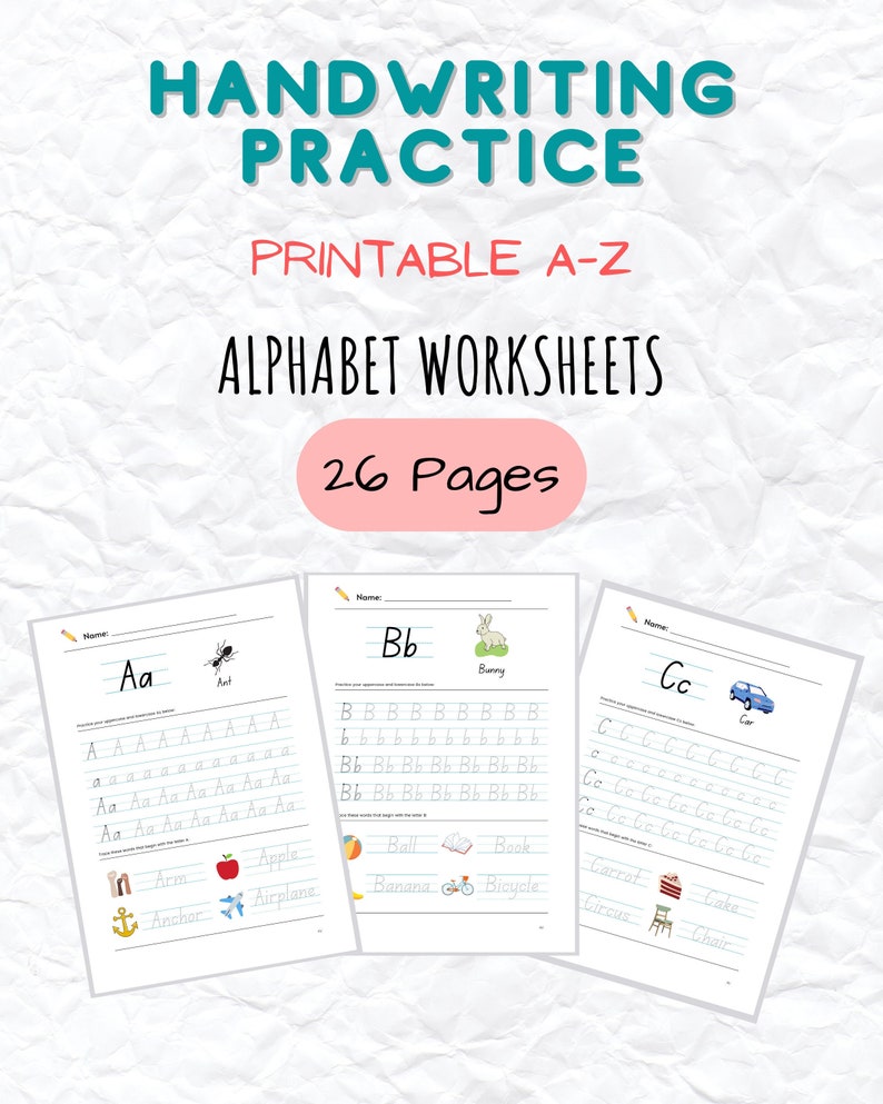 Printable Alphabet Practice Worksheets - Etsy