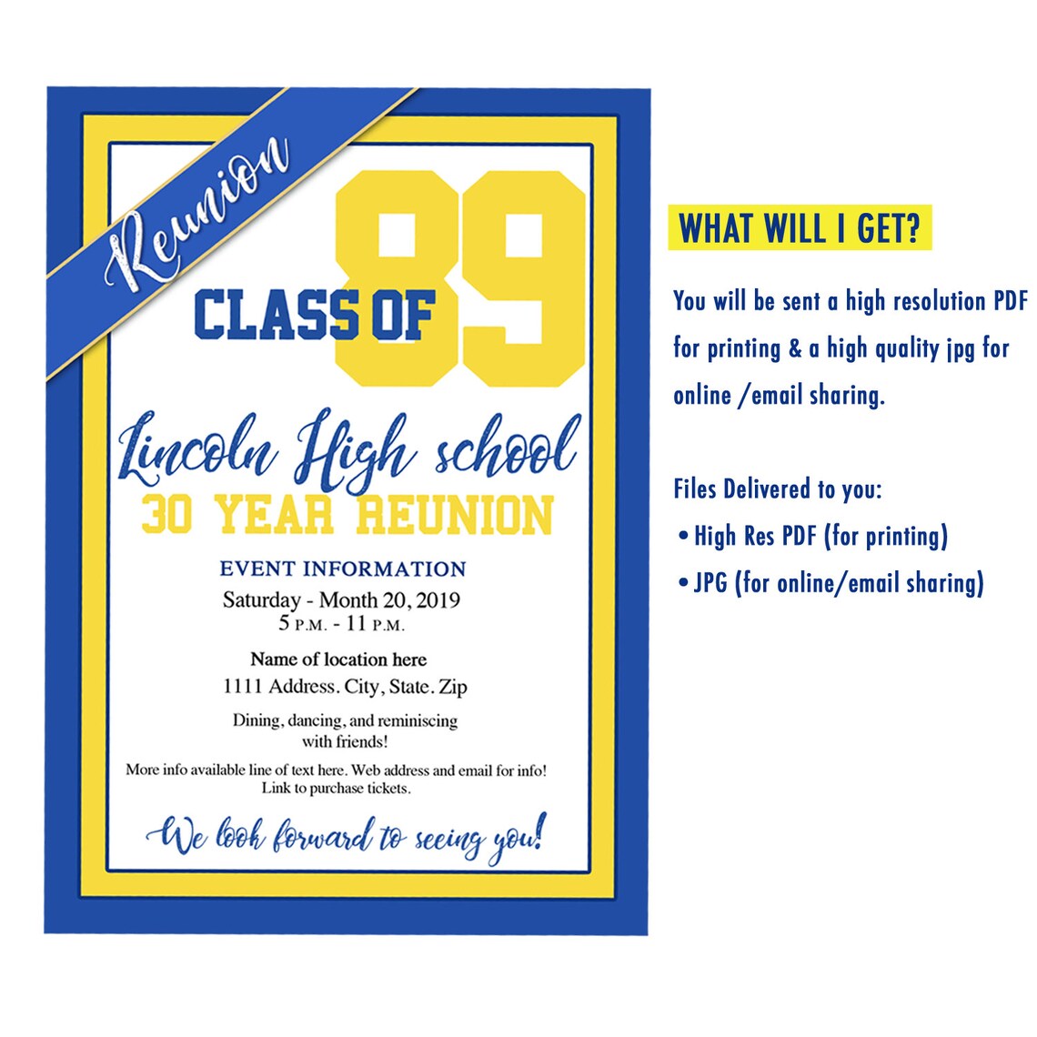 CUSTOM - High School Reunion Invitation 4 1/2" X 6 1/2" Digital File - Etsy