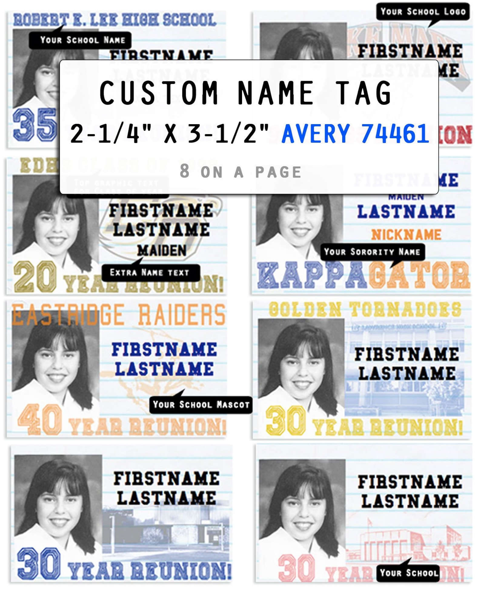 CUSTOM Name Tag - DIGITAL DOWNLOAD - High School Reunion (2-1/4" X 3-1/ ...