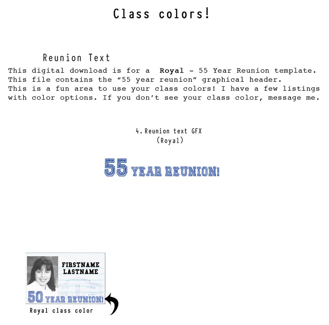 55 Year (ROYAL) DIGITAL DOWNLOAD - High School Reunion - Name Tag ...