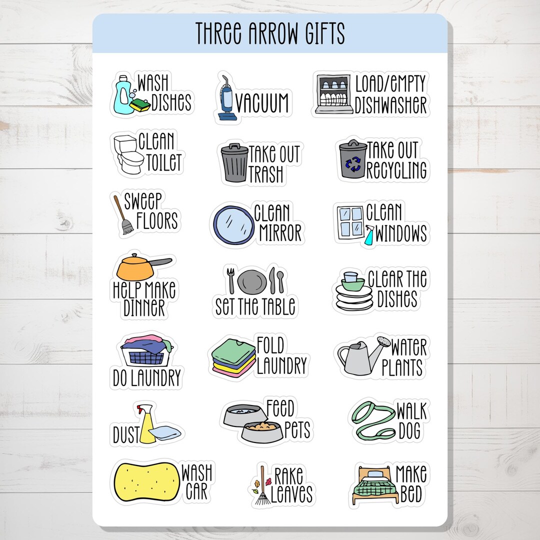 Household Chores Stickers for Kids, Chore Chart, Planner, Bujo, Journal ...