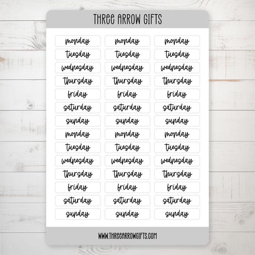 Days of the Week Stickers for Planners, Weekday Planner Labels, Undated ...