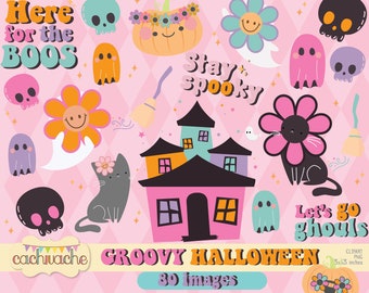 Groovy Halloween Clipart, Retro Fall Png, Halloween SVG, Groovy ...