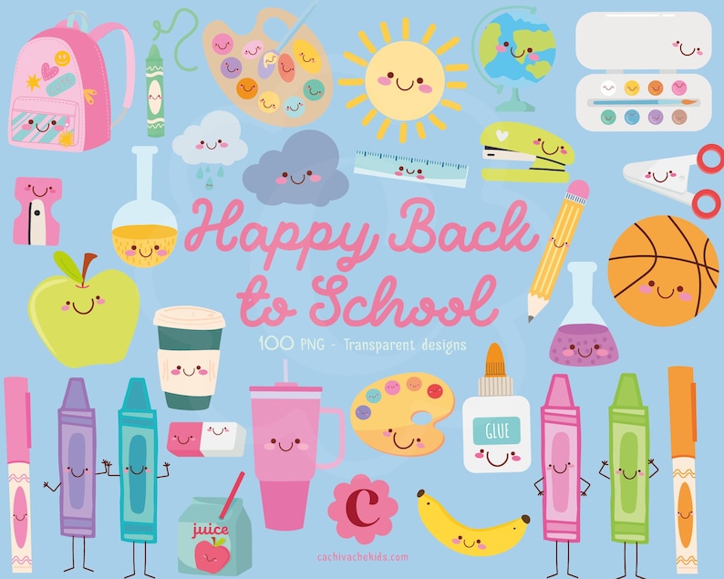 Back to School Clipart - 100 Back to School PNG for Digital Download ...