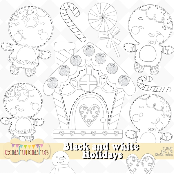 Gingerbread House Clipart Black and White - Etsy