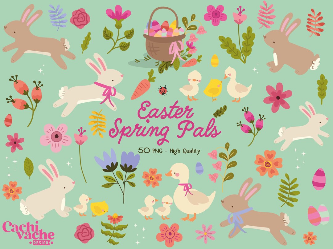 Easter Spring Clipart PNG, Cute Bunny Duck Chick Clipart, Spring ...