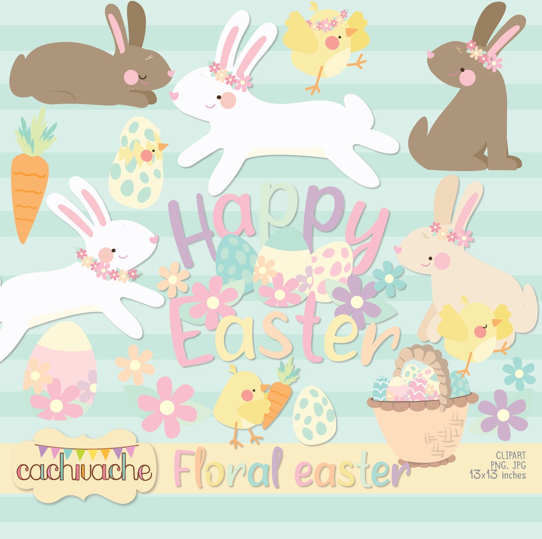 Easter Bunny Clipart: Chicks, Eggs, Flowers (PNG, JPG) - Etsy