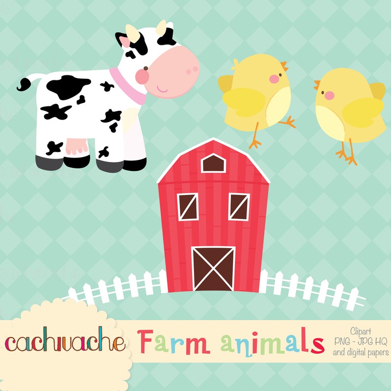 Farm Animals Clipart Horse Cow Dog Sheep Chicken Pig - Etsy