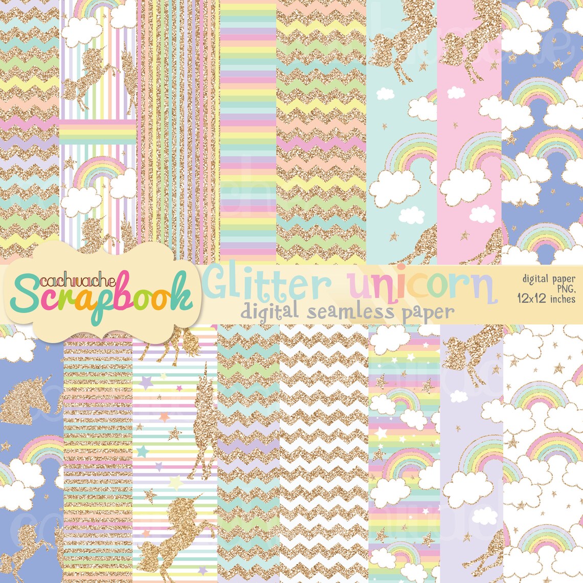Glitter Unicorn Seamless Digital Paper Gold Glitter Digital - Etsy