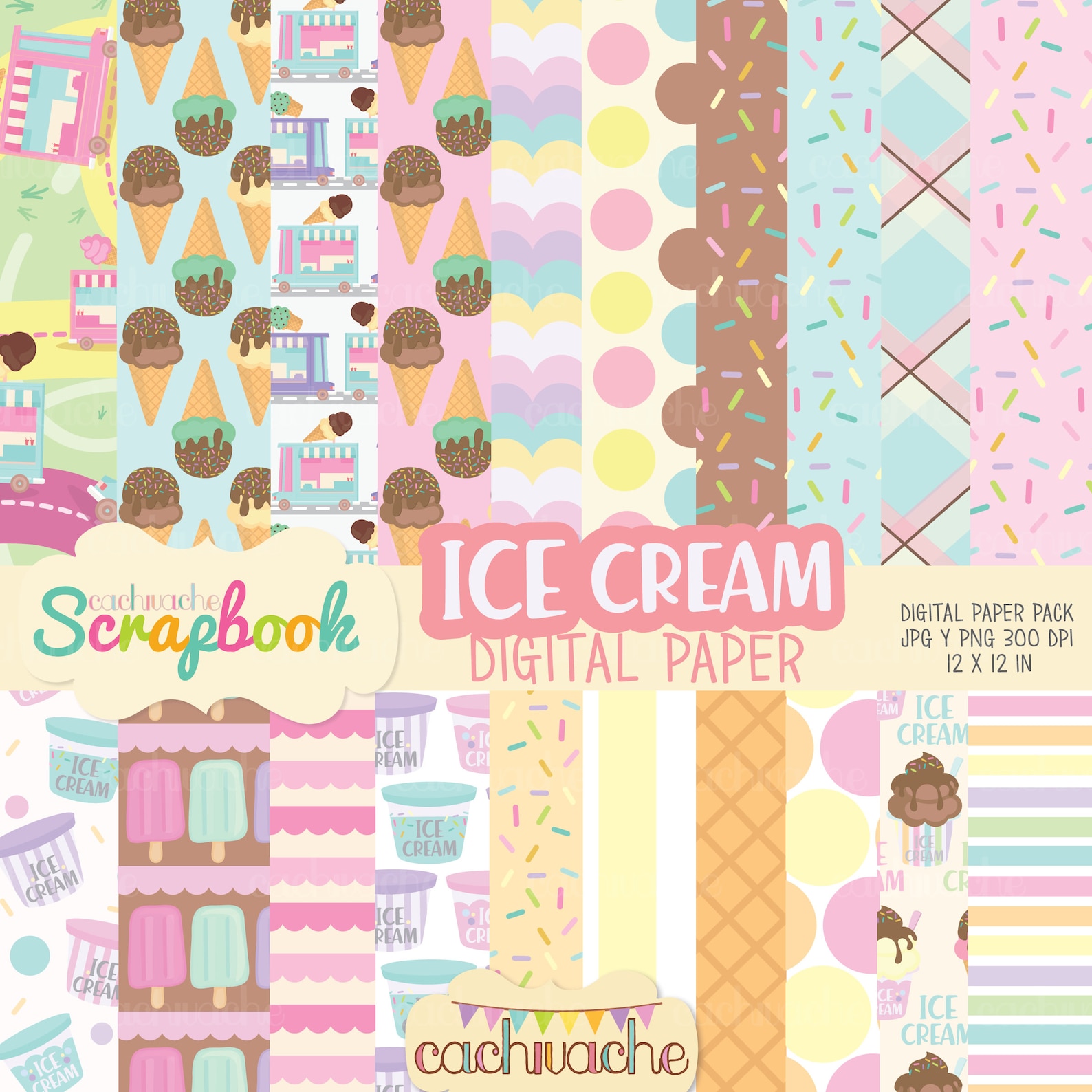 Ice Cream Digital Paper Ice Cream Clipart 20 Colorful Ice | Etsy