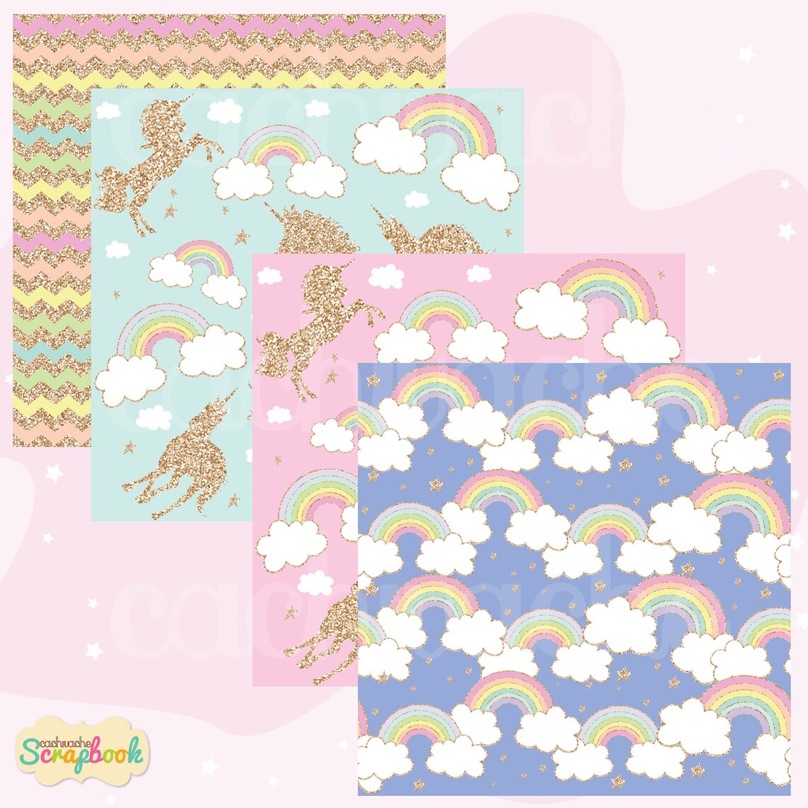 Glitter Unicorn Seamless Digital Paper Gold Glitter Digital - Etsy