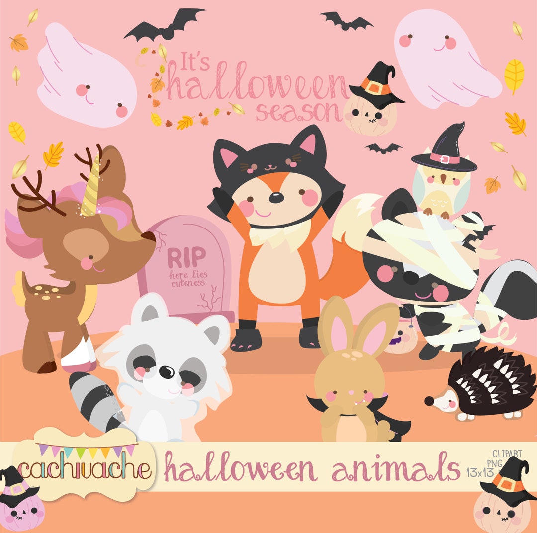 Halloween Clipart, Halloween Animals Clipart, Cute Pink Halloween, 21 ...
