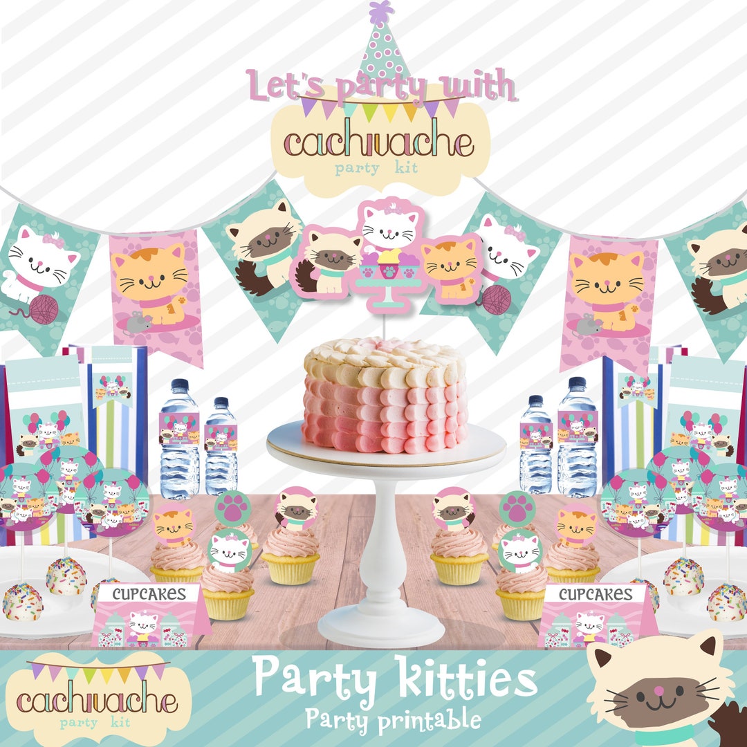 Cat Printable Party Decorations, Cute Cat Printable Party Kit ...