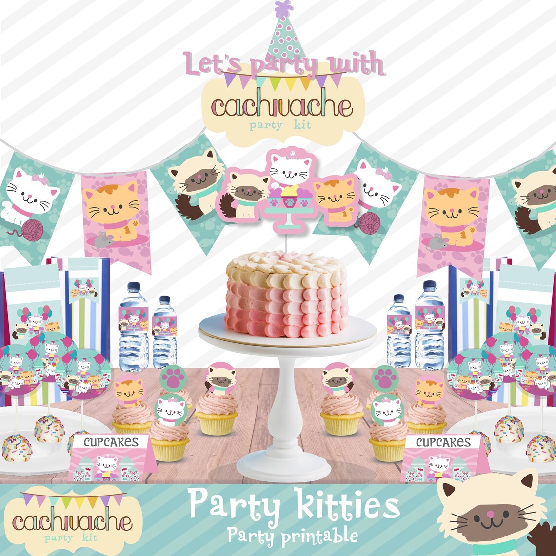 Cat Printable Party Decorations Cute Cat Printable Party Kit | Etsy