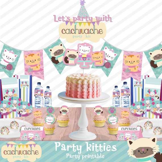 Cat Printable Party Decorations Cute Cat Printable Party Kit | Etsy