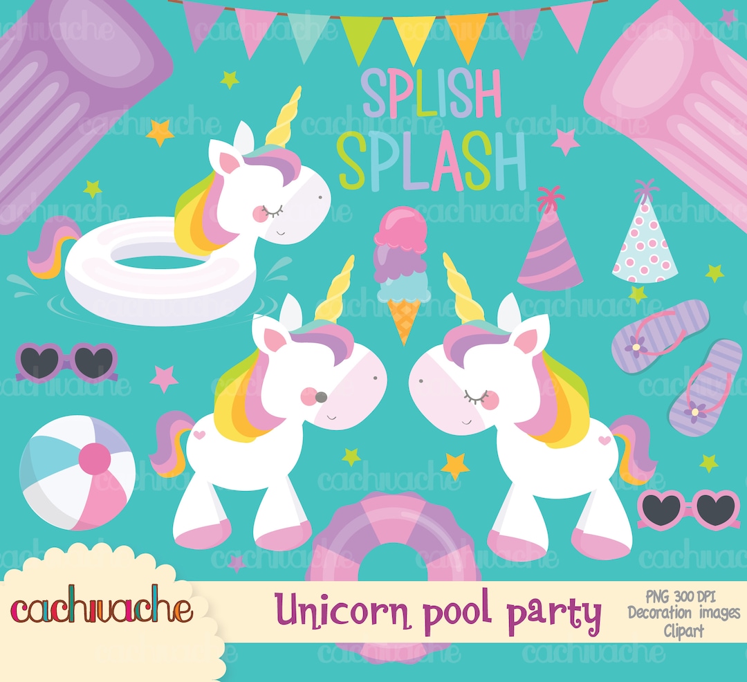 Unicorn Pool Party Clipart: Summer Theme (PNG Files) - Etsy