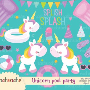 Unicorn Pool Party Clipart: Summer Theme (PNG Files) - Etsy