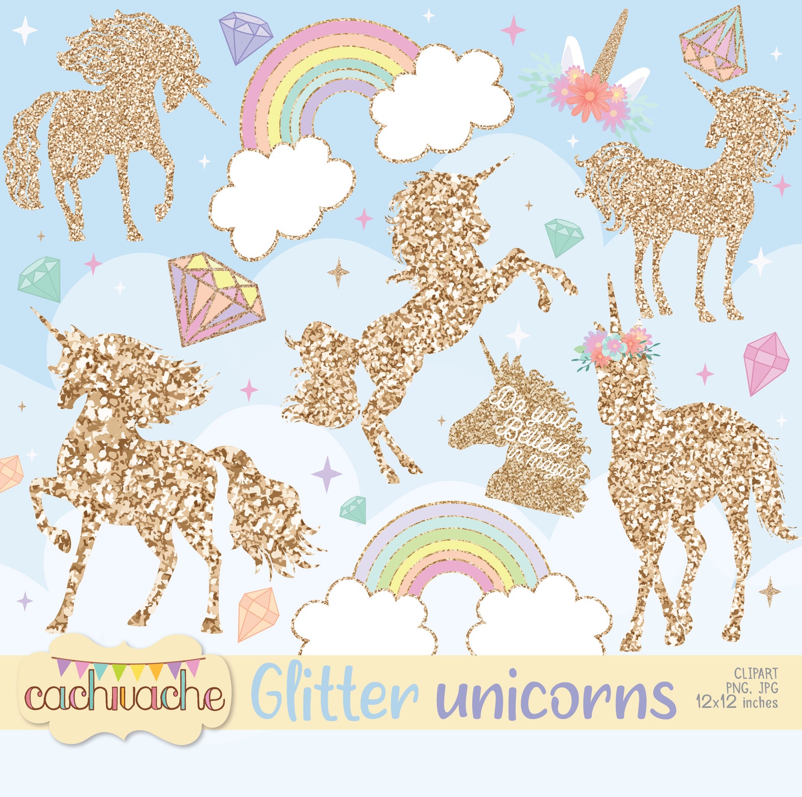 Unicorn Clipart Gold Glitter Unicorn Clipart Unicorn Head - Etsy