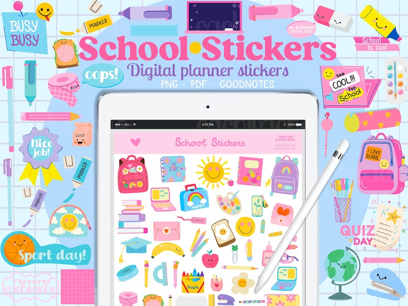 Digital Planner Stickers for School, 300 Stickers and Sticky Notes for ...