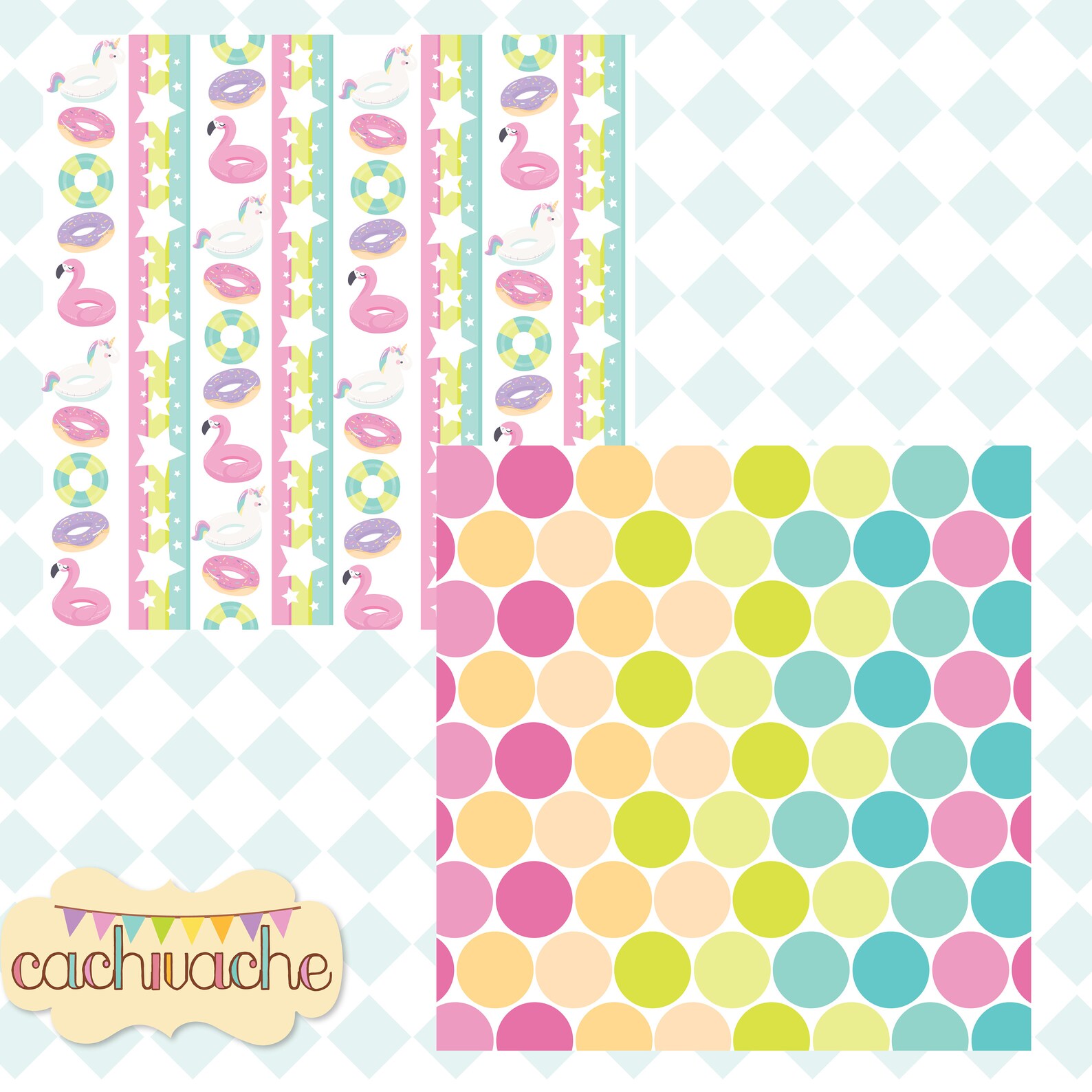 Summer Digital Paper Summer Pool Party Clipart Flamingo | Etsy