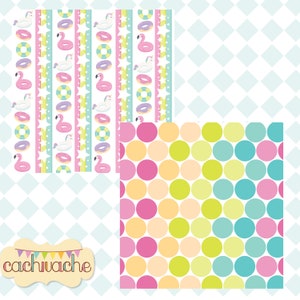 Summer Digital Paper, Summer Pool Party Clipart, Flamingo Digital Paper ...