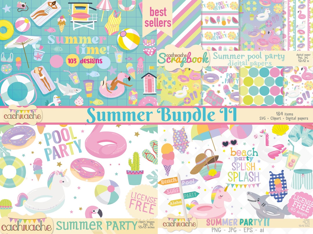 Summer Clipart Bundle: Beach Party Designs, Vector Files (184 Items) - Etsy
