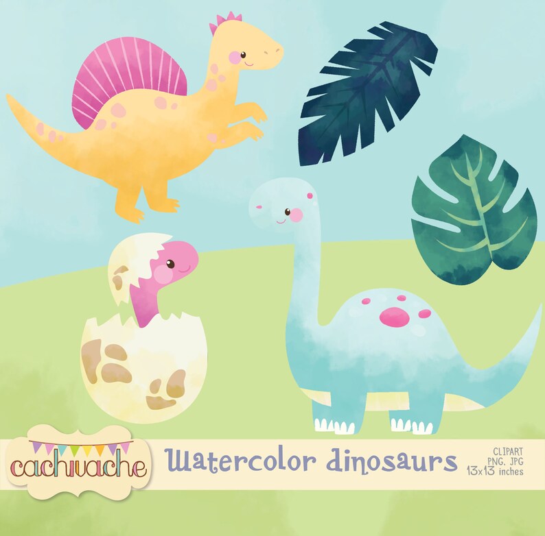 Watercolor Dinos, Girly Dinos Clipart, Dinosaur Clipart, Dinosaur PNG ...