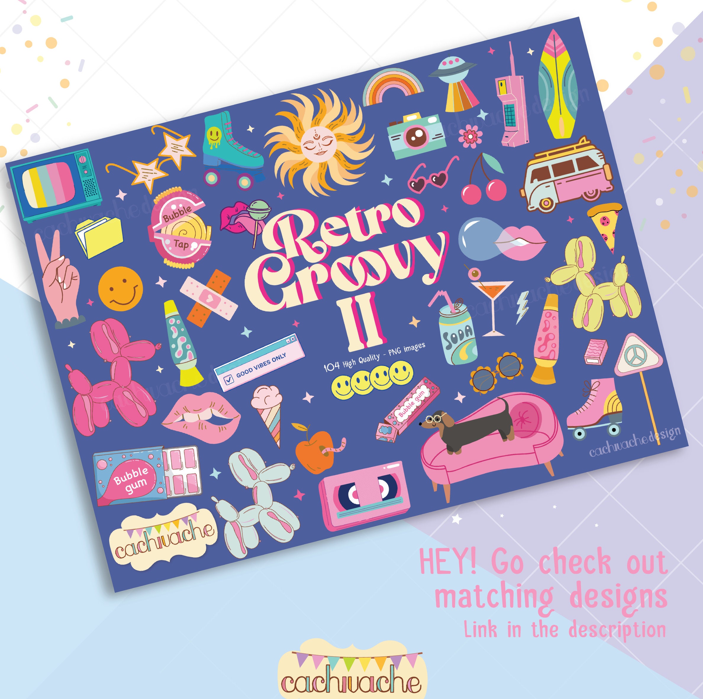 Groovy Digital Paper, Seamless Retro Digital Paper, Roller Skate ...