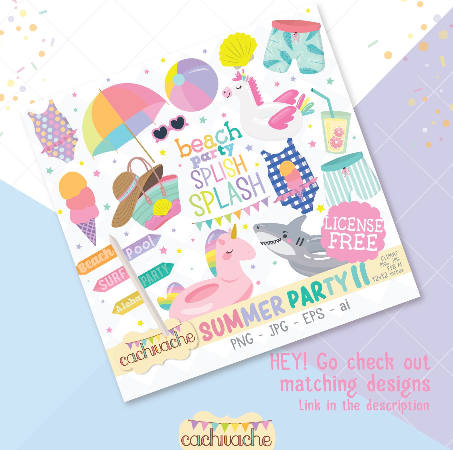Summer Pool Party Clipart, Flamingo Unicorn Pool Party Clipart ...