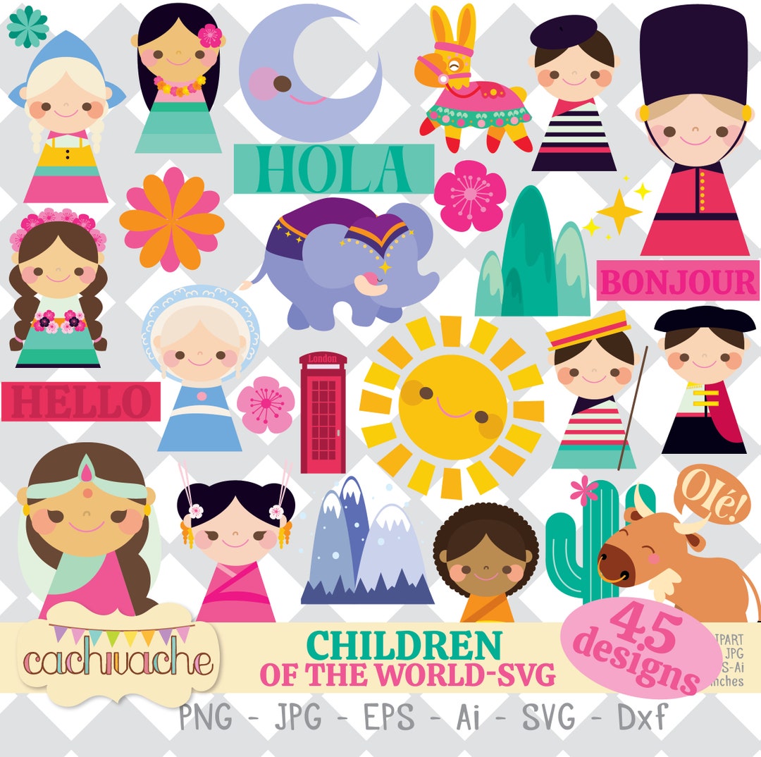 Children of the World Clipart: 45 Cultural Kids Design in SVG, PNG, DXF ...