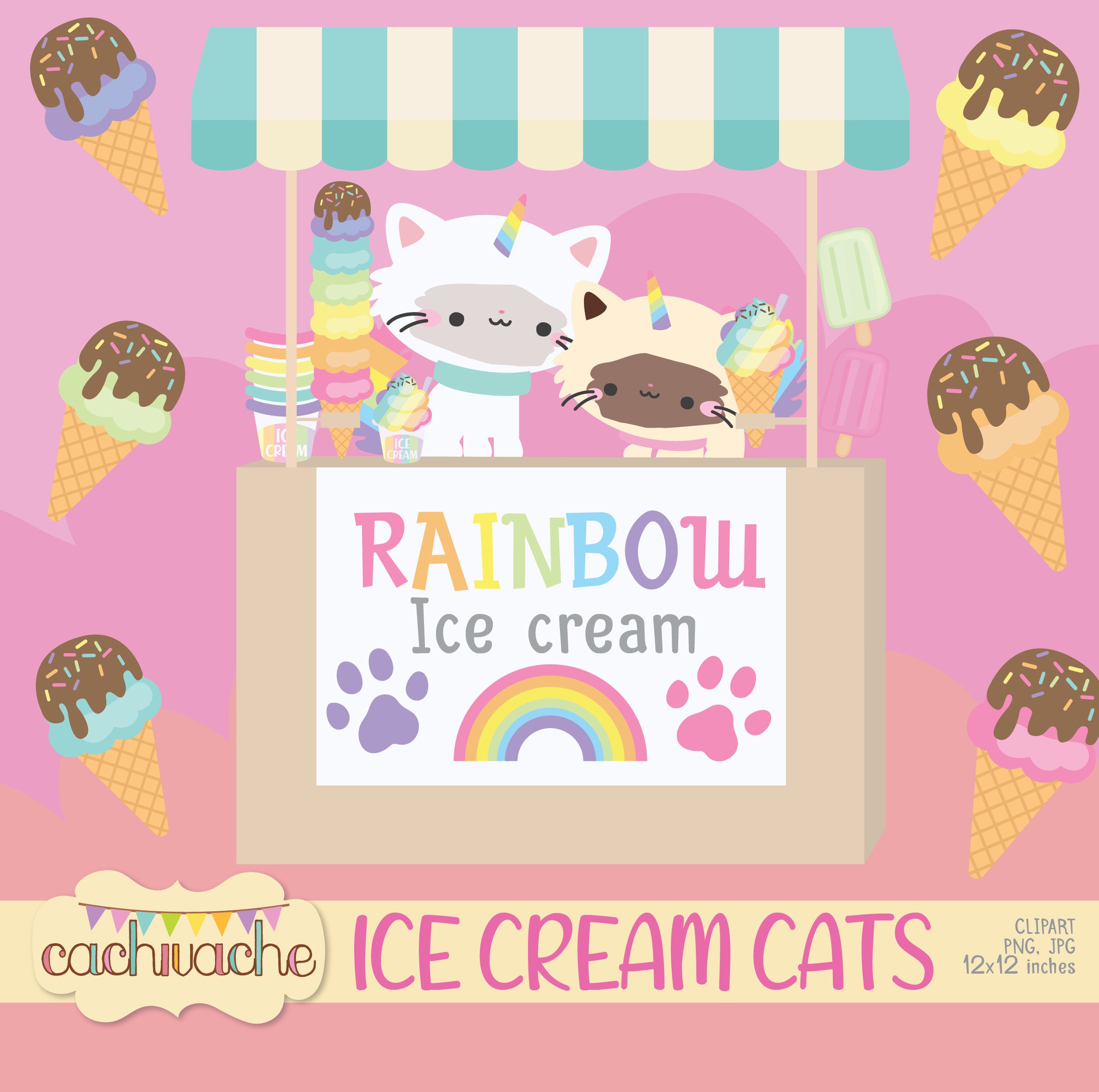 Ice Cream Cats Clipart Set Ice Cream Clipart Cats Clipart - Etsy