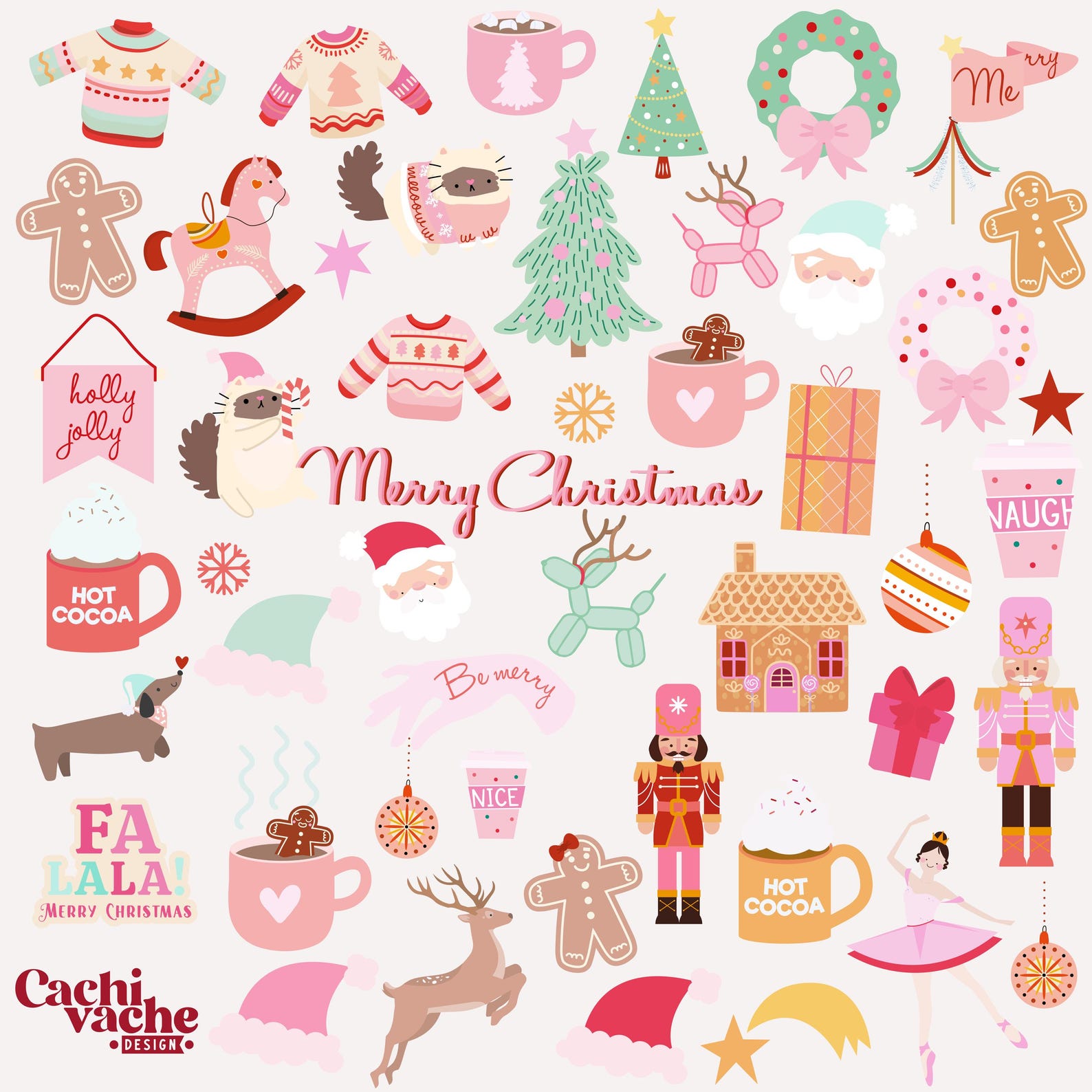 Christmas Clipart Set, Pink Holiday Glam Girl PNG, Cozy Cute Winter ...
