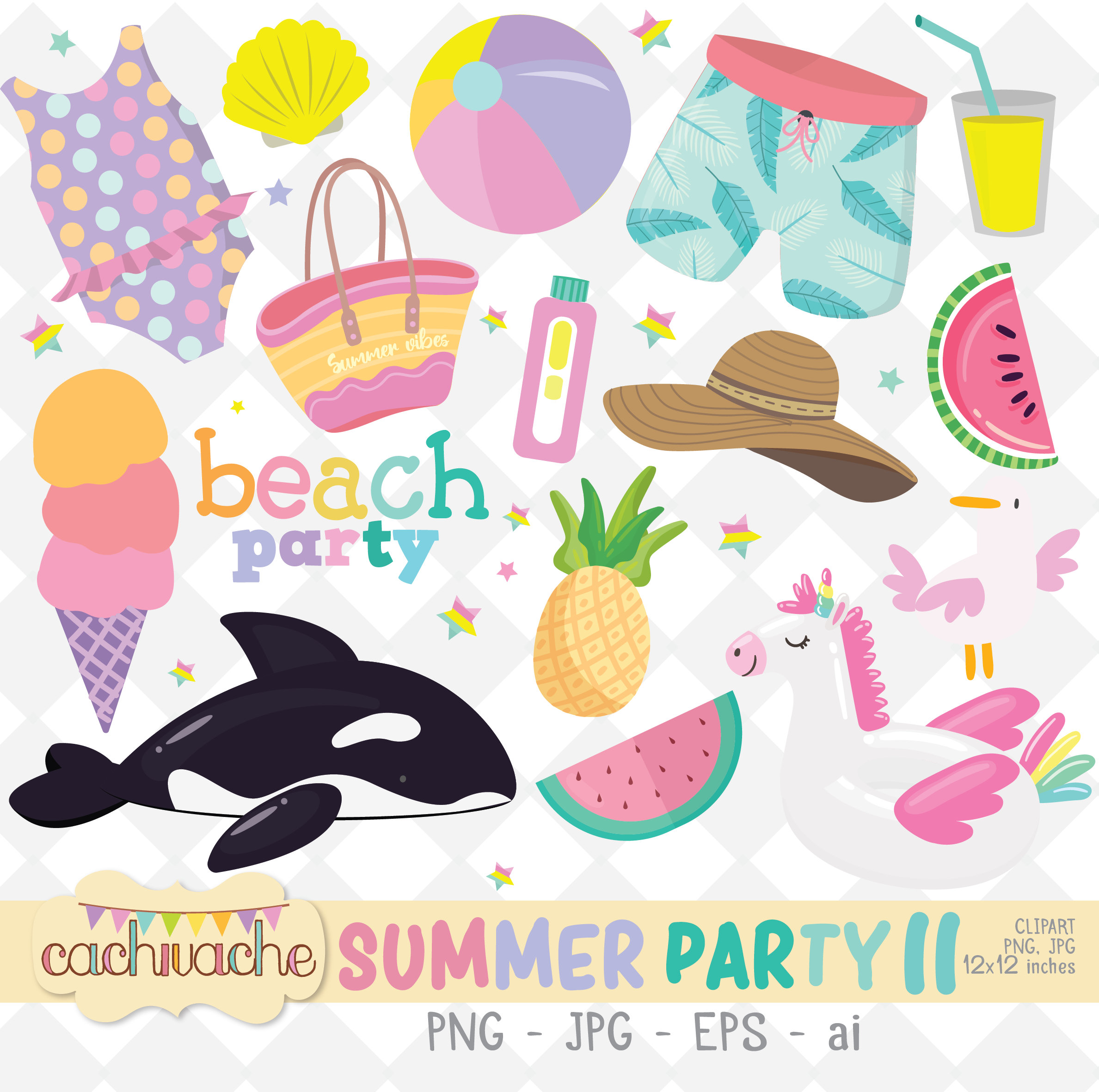 Summer Clipart, Pool Party Designs, Pool Floats Clipart, Beach Party ...