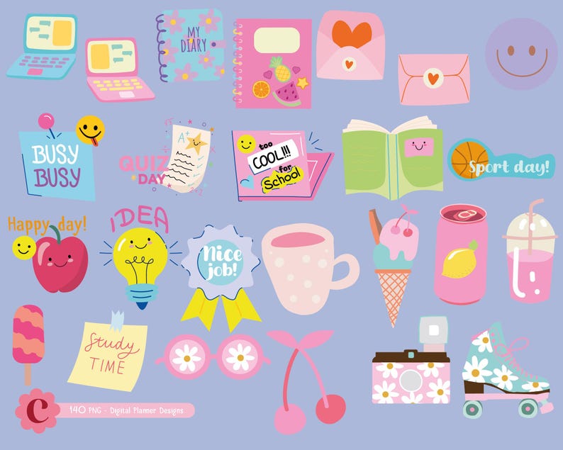 Back to School Classroom Clipart - 140 PNG for Digital Download - Cute ...