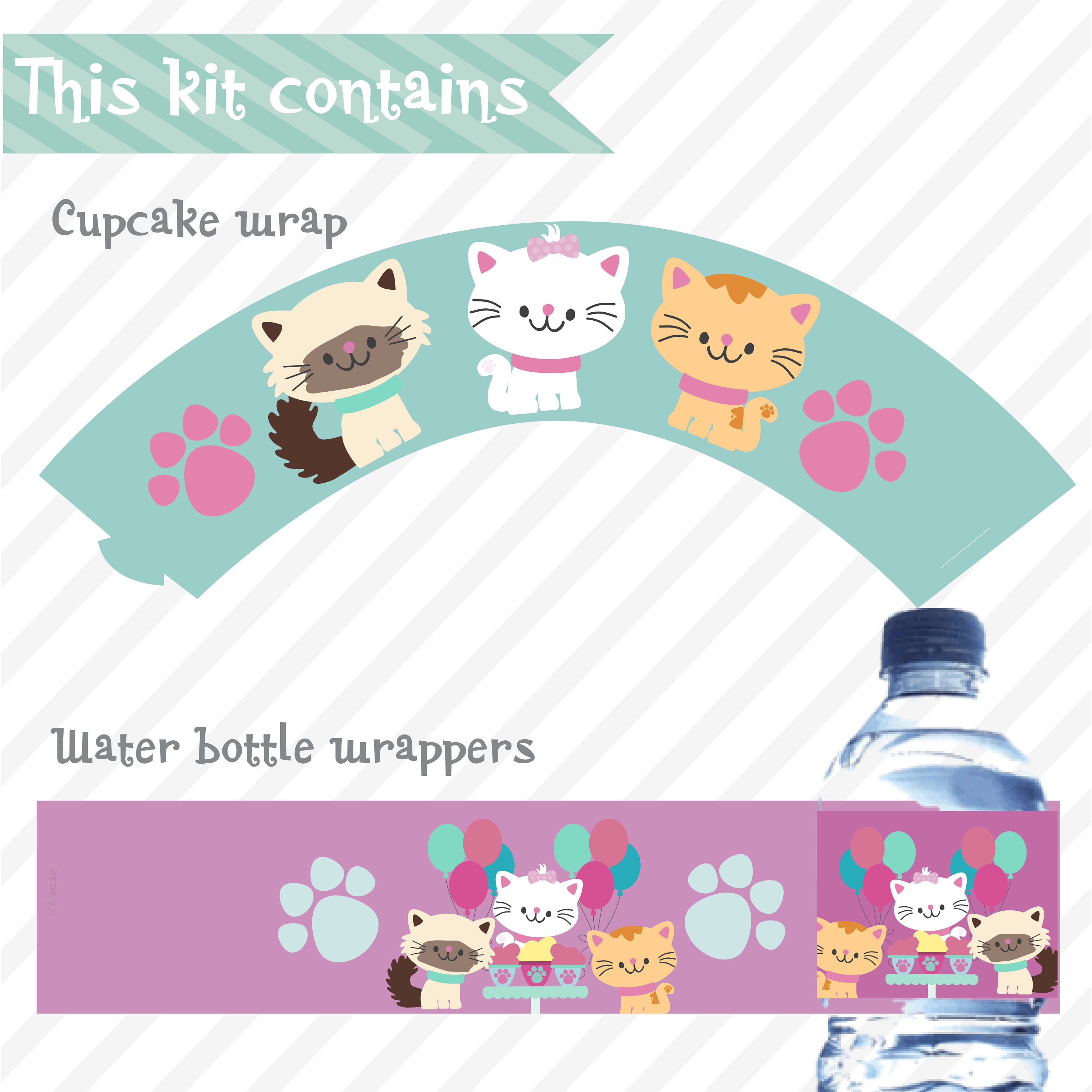 Cat Printable Party Decorations Cute Cat Printable Party Kit | Etsy