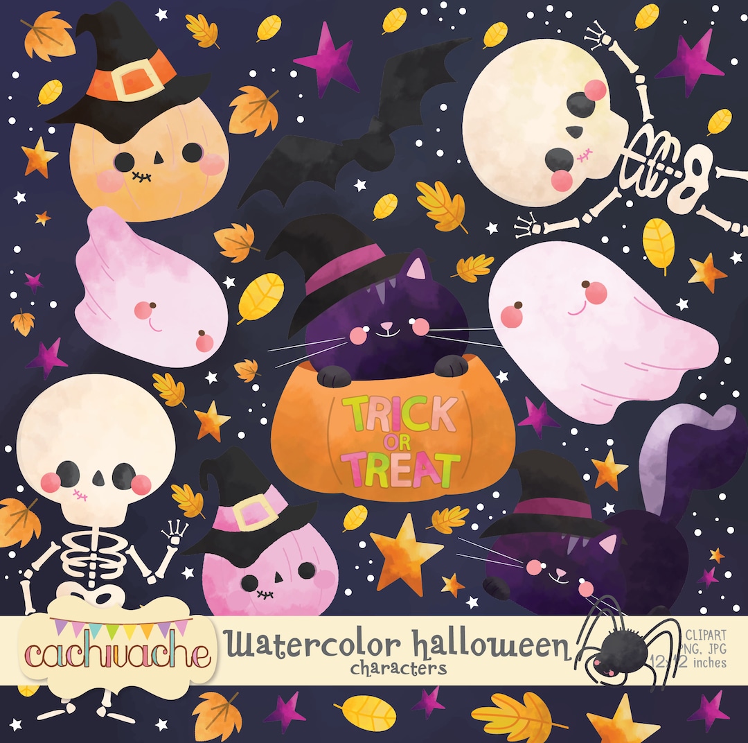 Watercolor Halloween Clipart Halloween Characters Clipart - Etsy