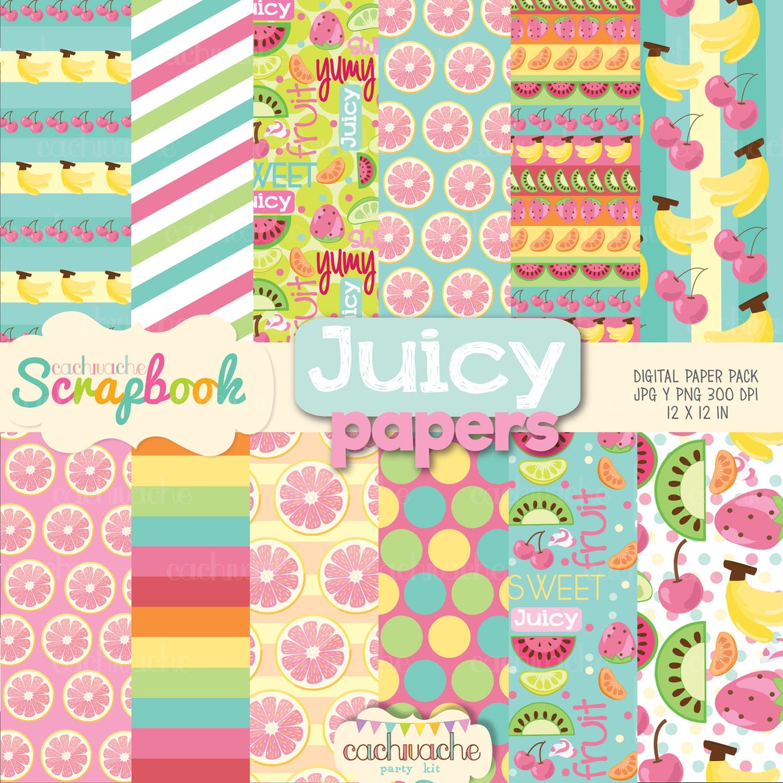 Fruit Clipart Fruit Digital Paper Perfect for Fruit Party - Etsy