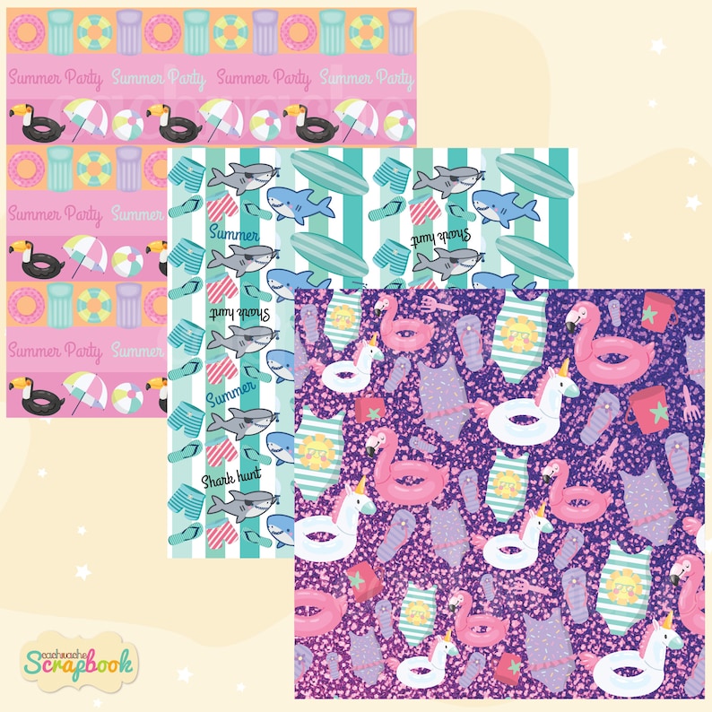 Summer Pool Party Digital Paper: Seamless PNG Files (12x12) - Etsy