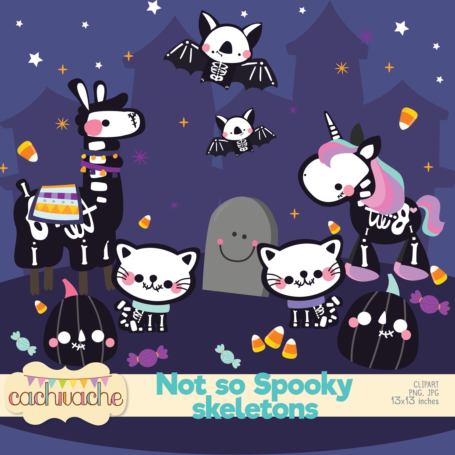 Skeletons Clipart not so Spooky Halloween Clipart Cute | Etsy