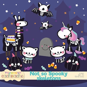 Skeletons Clipart not so Spooky Halloween Clipart Cute - Etsy