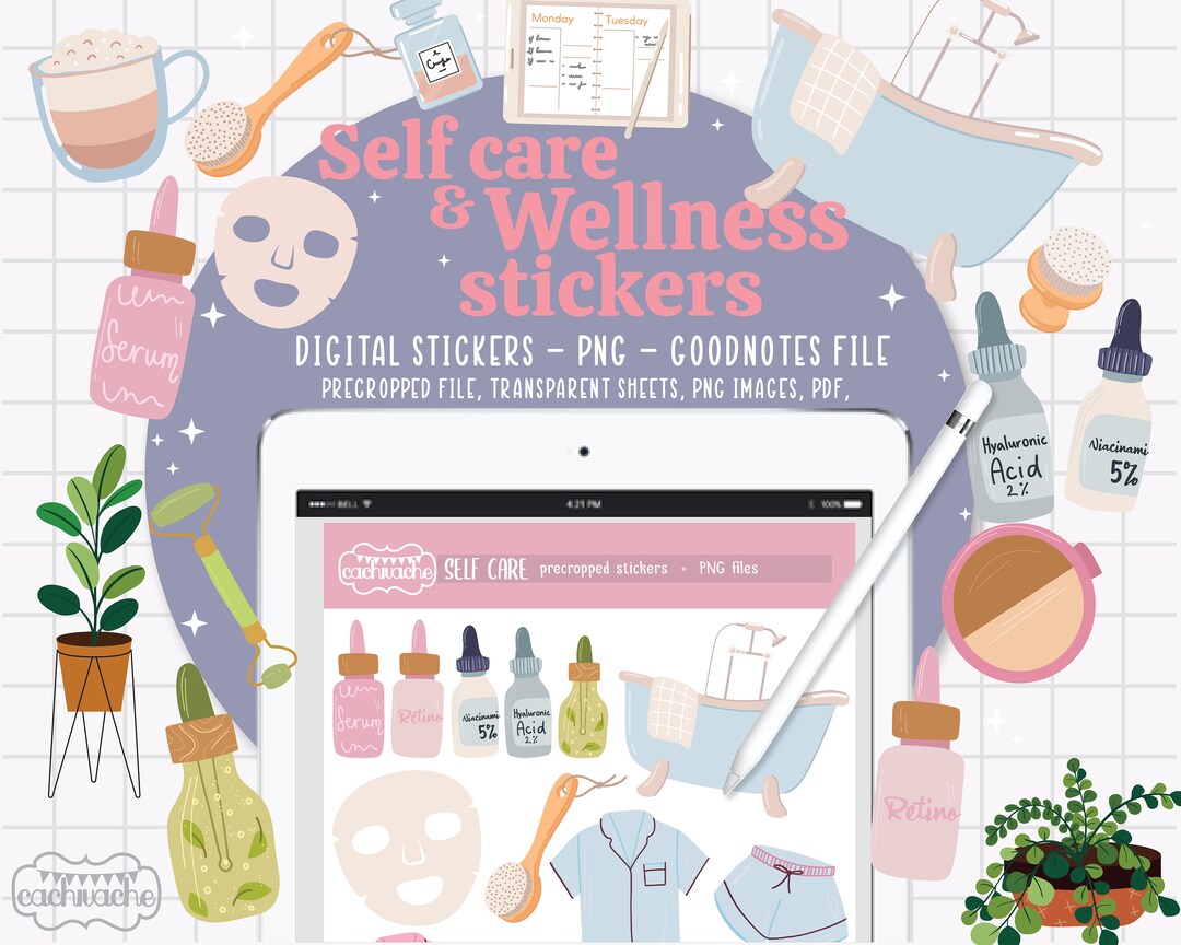 Wellness Digital Planner Stickers, +100 Selfcare Routine Stickers ...