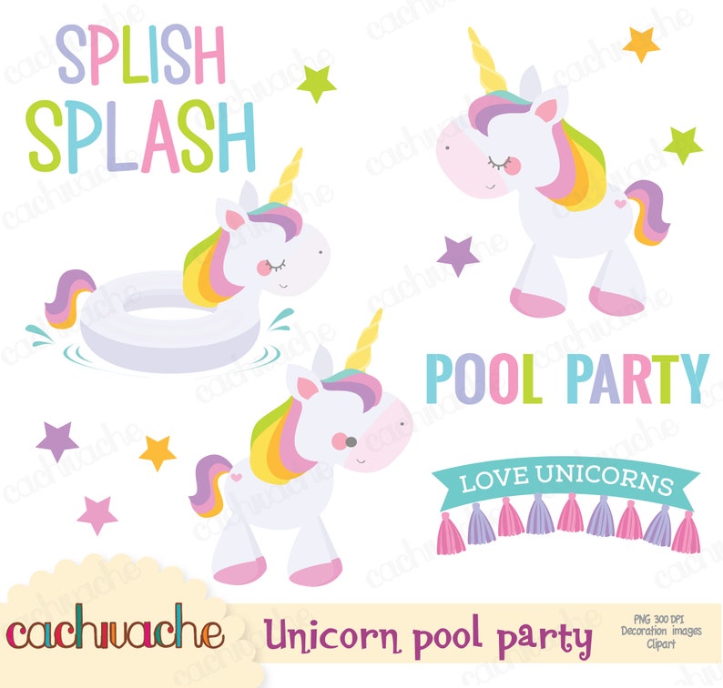 Unicorn Pool Party Clipart: Summer Theme (PNG Files) - Etsy